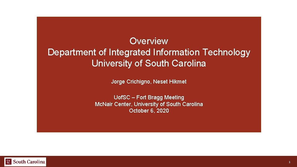 Overview Department of Integrated Information Technology University of
