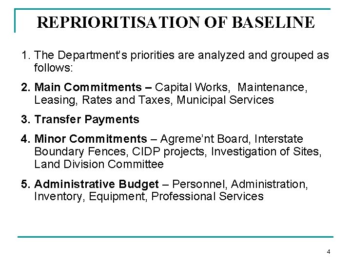 NATIONAL DEPARTMENT OF PUBLIC WORKS MEDIUM TERM BUDGET