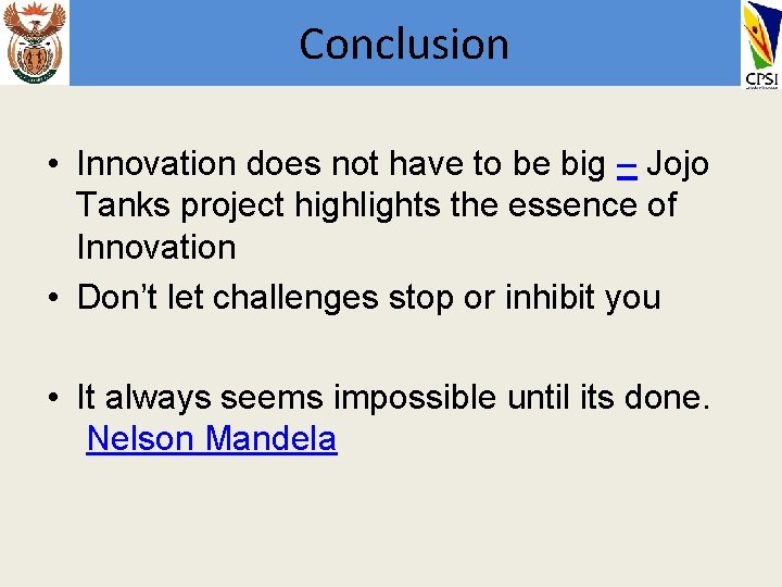 Innovation in South Africa Mrs Kgatliso Hamilton Centre