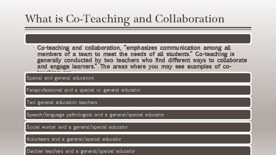 COTEACHING AND COLLABORATION The Benefits and Barriers of