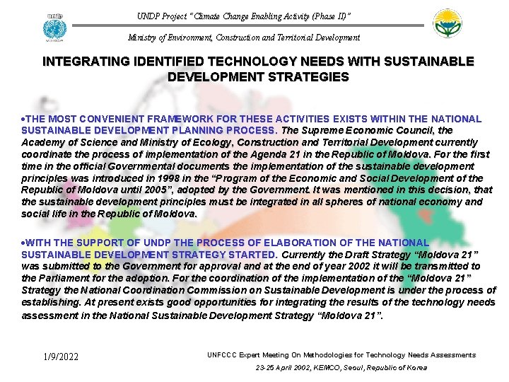 UNDP Project Climate Change Enabling Activity Phase II