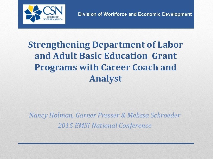 Division of Workforce and Economic Development Strengthening Department