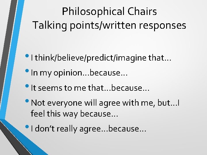 Speed Philosophical Chairs Fist to Five I know