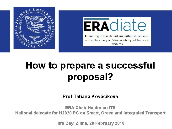 How to prepare a successful proposal Prof Tatiana