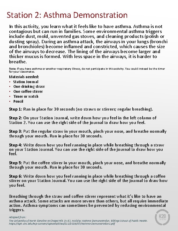 Station Cards Understanding Asthma Station 1 Build a