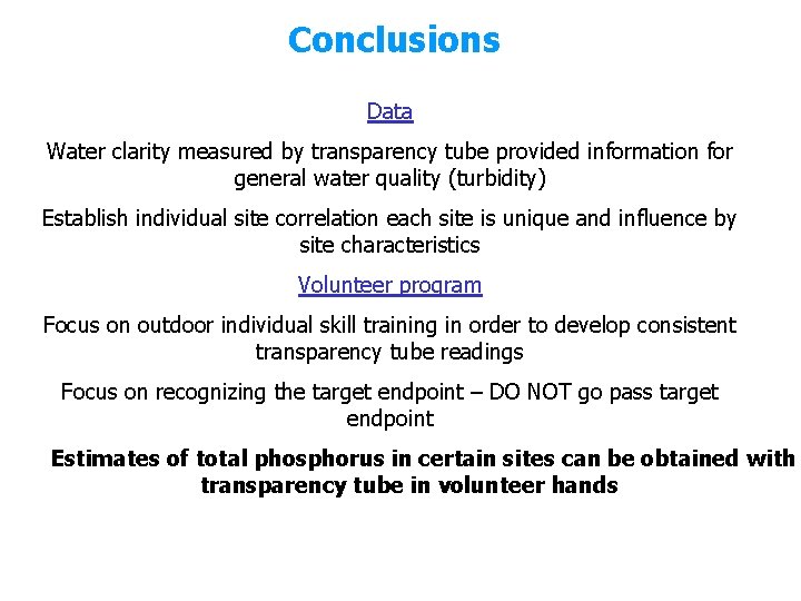 Transparency tube as a surrogate for turbidity suspended