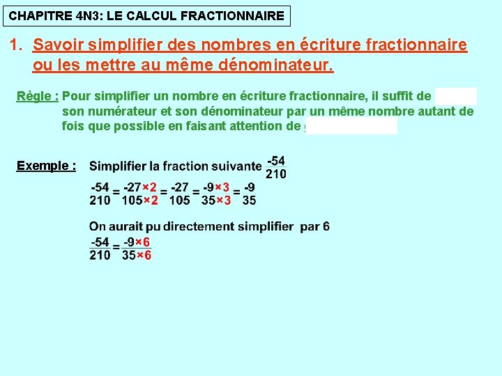 CHAPITRE 4 N 3 LE CALCUL FRACTIONNAIRE 1