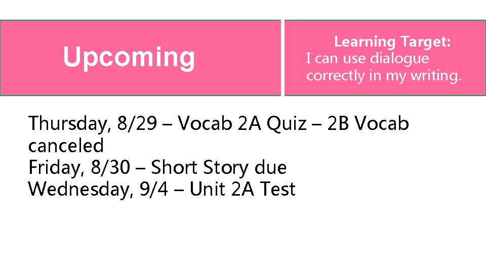 Learning Target I can use dialogue correctly in