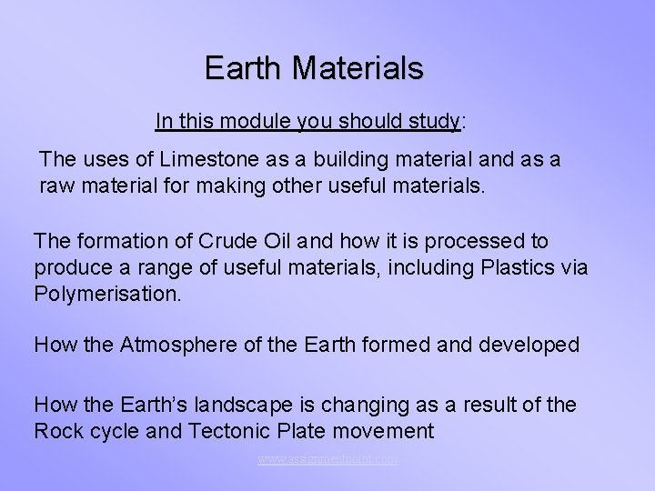 Earth Materials www assignmentpoint com Earth Materials In