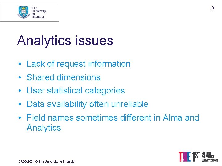 Alma Analytics at University of Sheffield Presentation written
