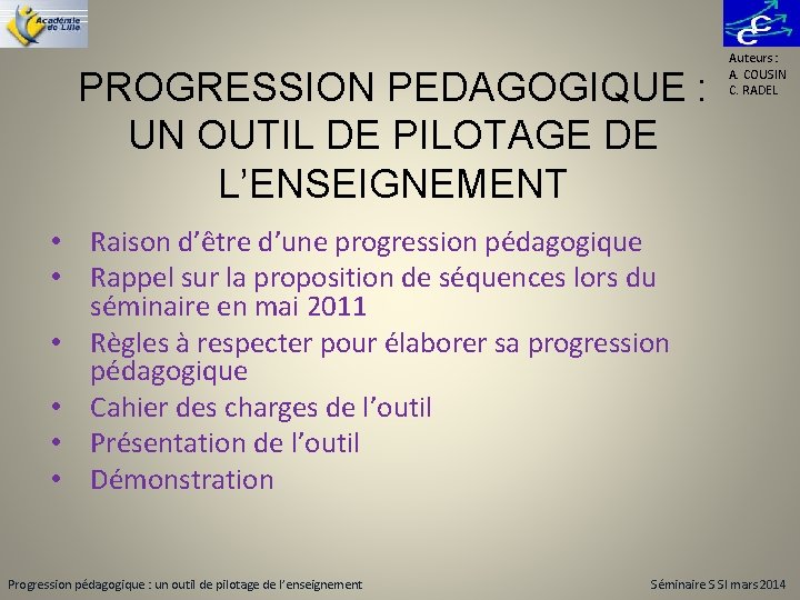PROGRESSION PEDAGOGIQUE UN OUTIL DE PILOTAGE DE LENSEIGNEMENT