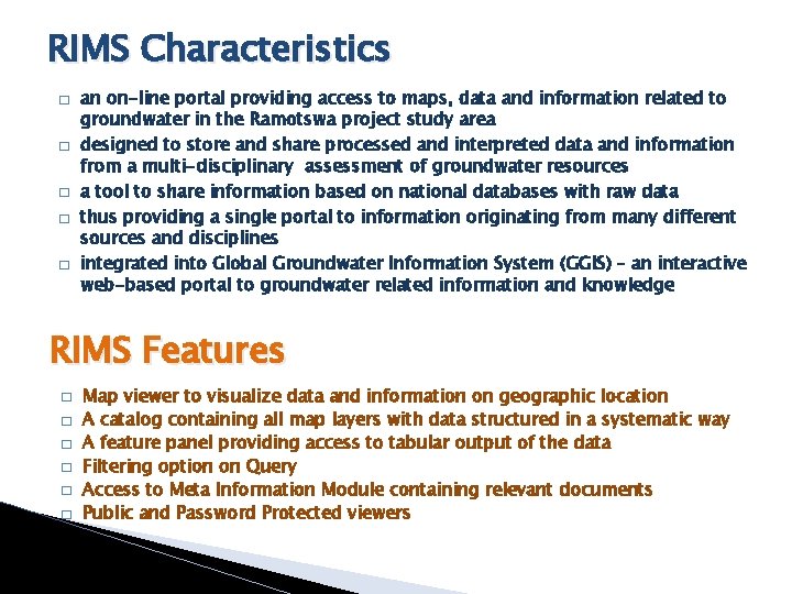 The Ramotswa Information Management System RIMS a tool