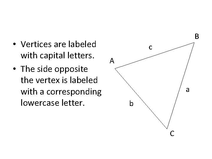 Notes on Triangles Vertices are labeled with capital