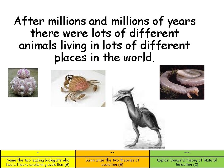 Evolution Origin of species Name the two leading