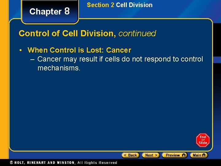 Chapter 8 Cell Reproduction Table of Contents Section