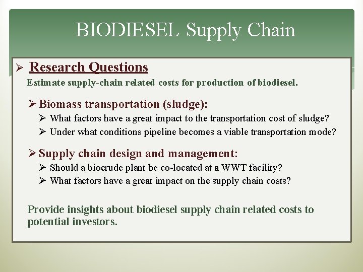 Supply Chain Planning and Design for Biodiesel Production