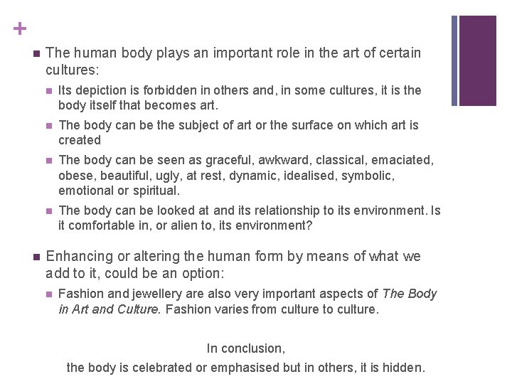 THE BODY IN ART AND CULTURE n The