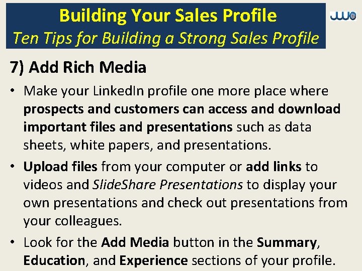 Special Management Series Building Your Sales Profile Ten
