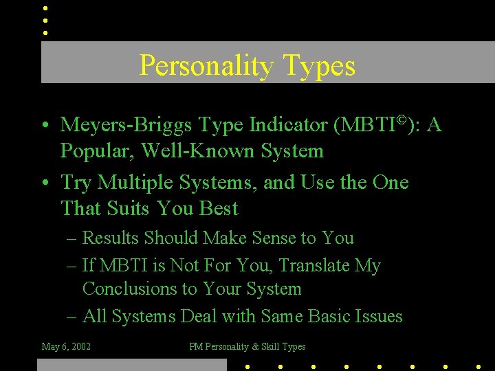 PM Personality Skill Types Alex S Brown PMP