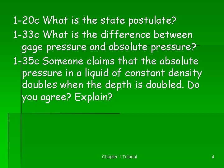 Thermodynamics I Chapter 1 Basic Concepts Tutorial Assoc