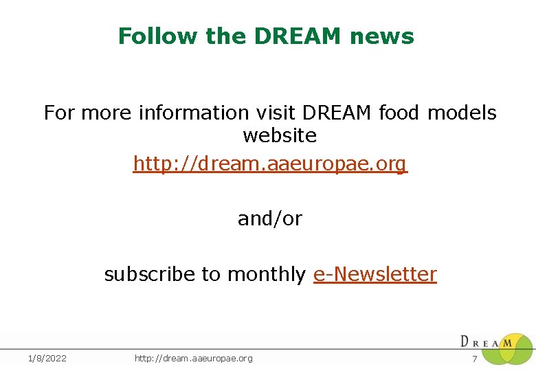 The DREAM food models Design and development of
