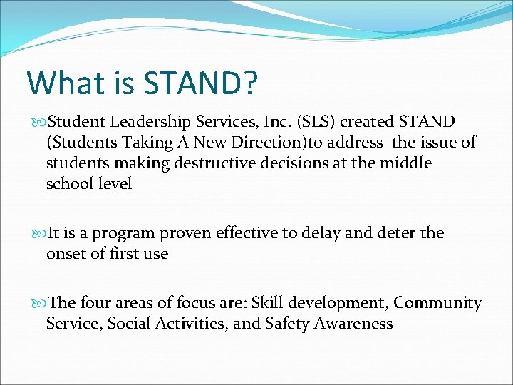 Students Taking A New Direction STAND What is