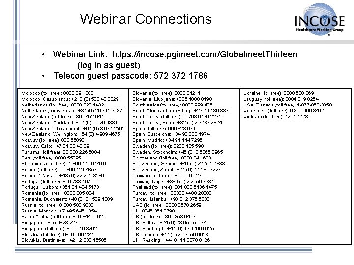 INCOSE Healthcare WG DEC 15 2016 Webinar Topic