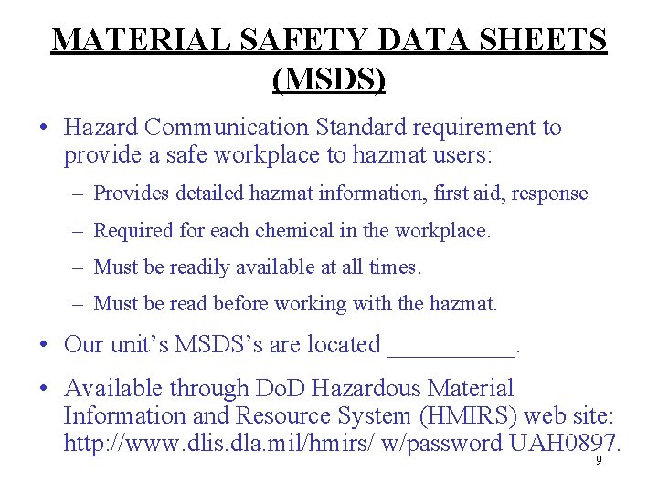 Hazardous Materials Business Plan Training Topic 1 Hazardous