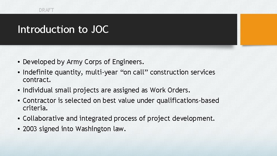 DRAFT JOB ORDER CONTRACTING JOC BEST PRACTICES GUIDELINES