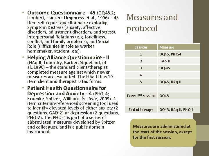Use of the Outcome Questionnaire45 in a Psychology