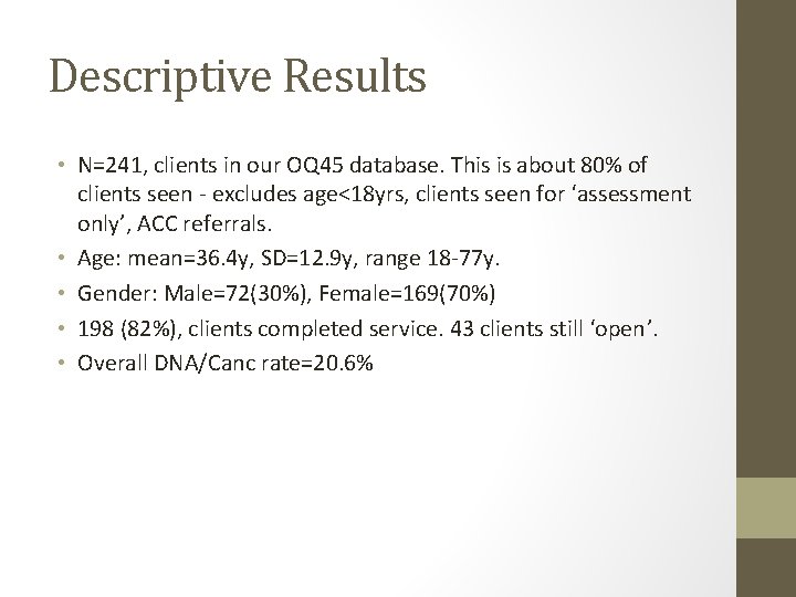 Use of the Outcome Questionnaire45 in a Psychology
