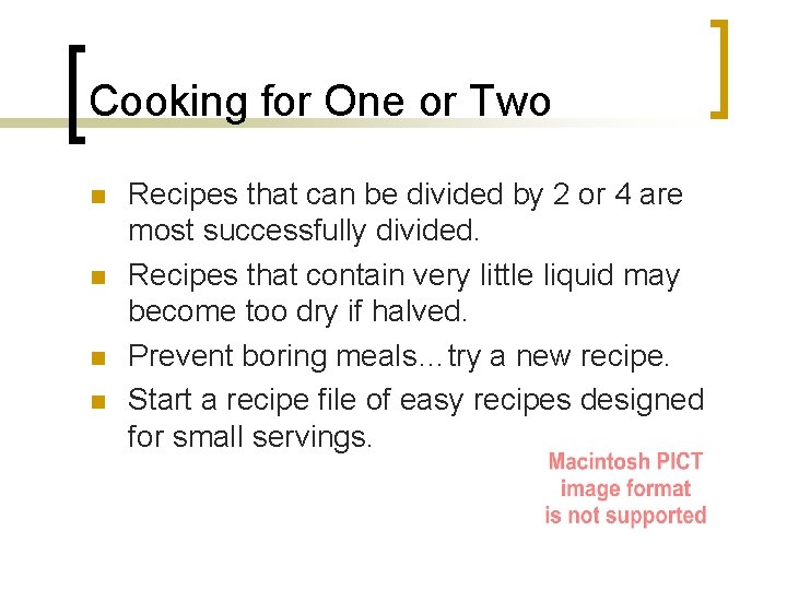 Cooking for One or Two Presented by Johanna