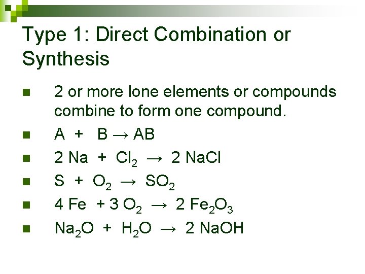 Classifying Chemical Reactions Chapter 9 Chemical Reaction n