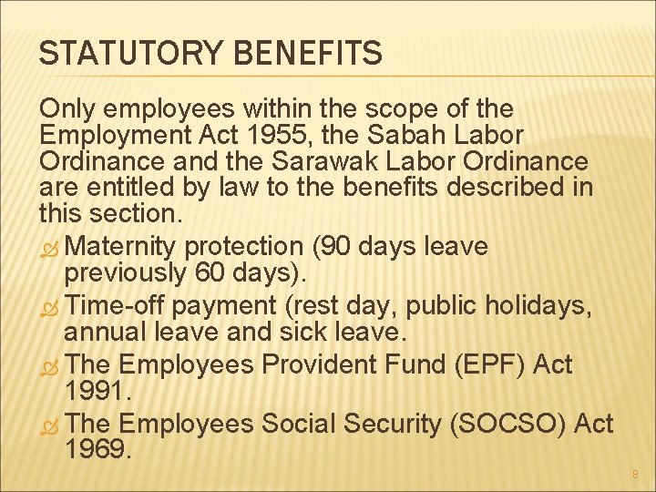 CHAPTER 8 BENEFITS AND REWARD SYSTEMS 1 INTRODUCTION