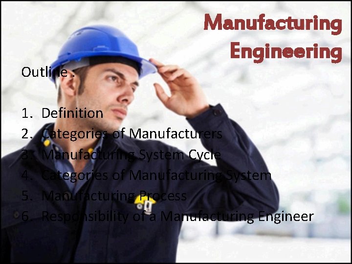 Outline 1 2 3 4 5 6 Manufacturing