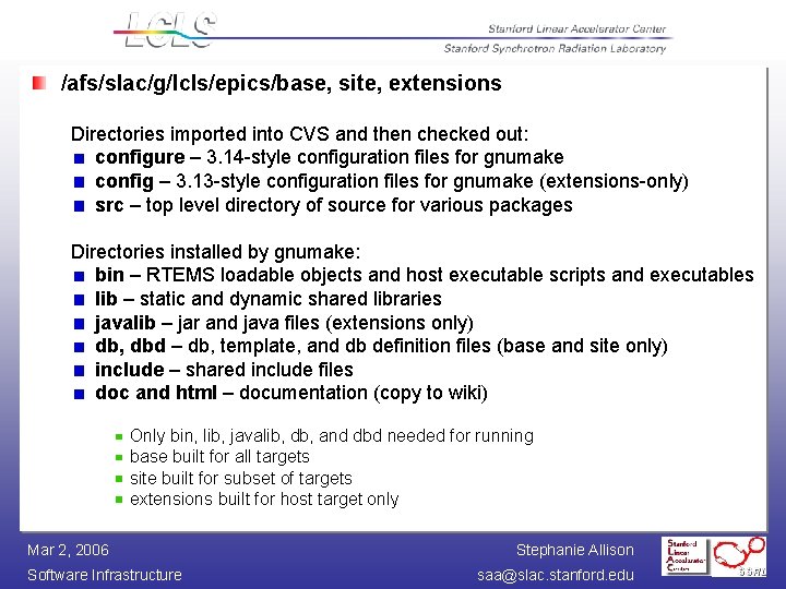 Software Infrastructure LCLS Control SW Meeting Mar 2