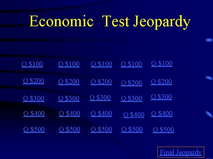 Economic Test Jeopardy Q 100 Q 100 Q