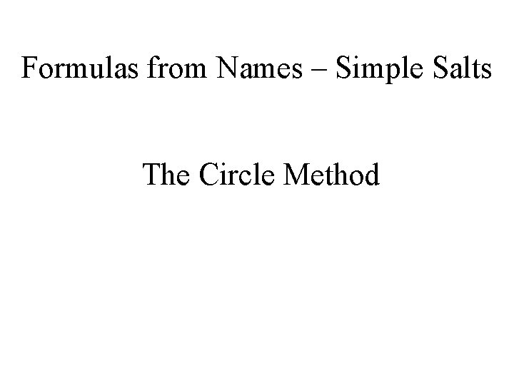 Formulas from Names Simple Salts The Circle Method