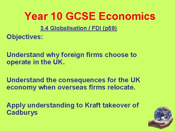Year 10 GCSE Economics 3 4 Globalisation FDI