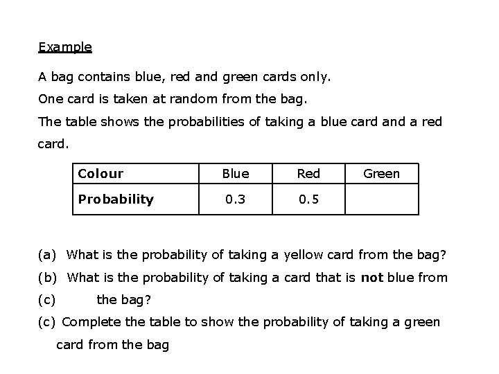 Probability of a single event Example A letter