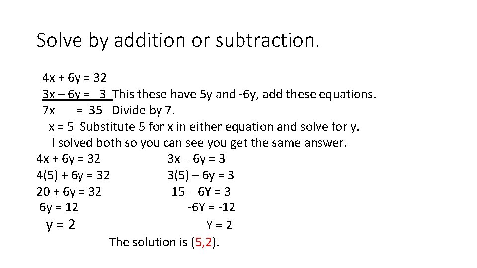 Bellringers Solve by substitution 1 x 3 y