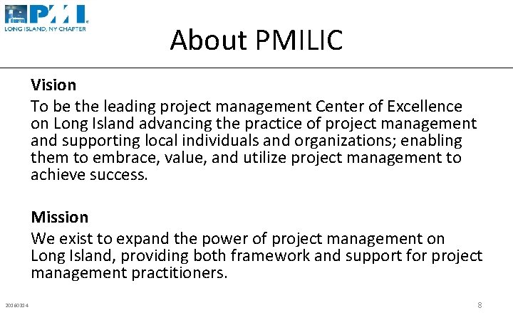 www PMILIC org Welcome to the Project Management