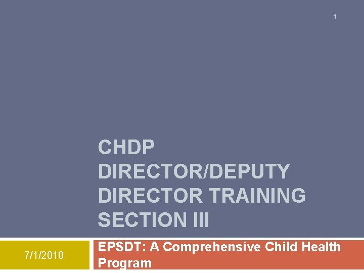 1 CHDP DIRECTORDEPUTY DIRECTOR TRAINING SECTION III 712010