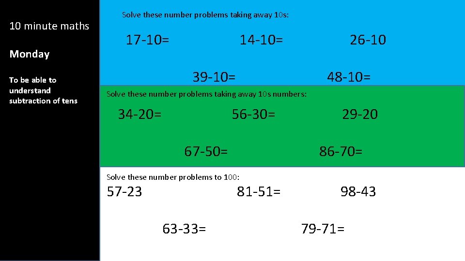 10 minute maths Monday To be able to