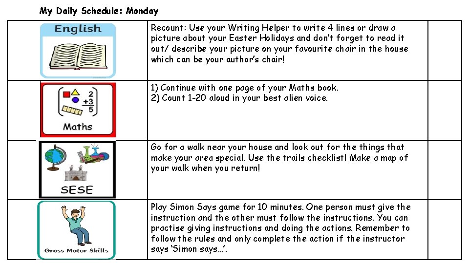 My Daily Schedule Monday Recount Use your Writing
