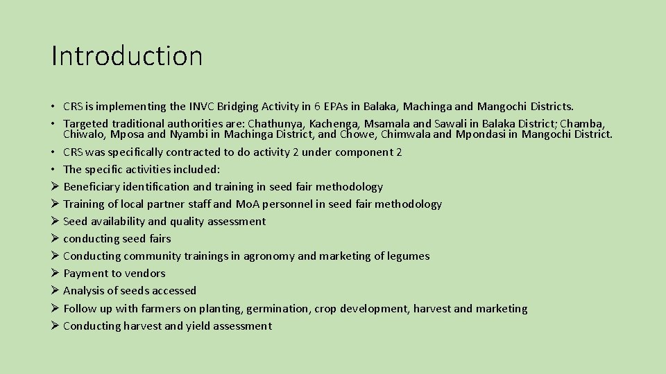 INVC Bridging Activity Report for the Annual Review