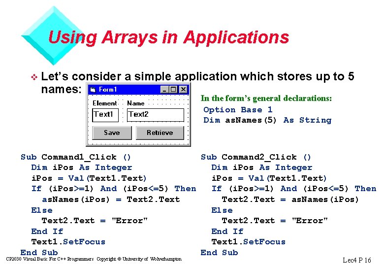CP 2030 VBFC Lecture 4 Back To Index