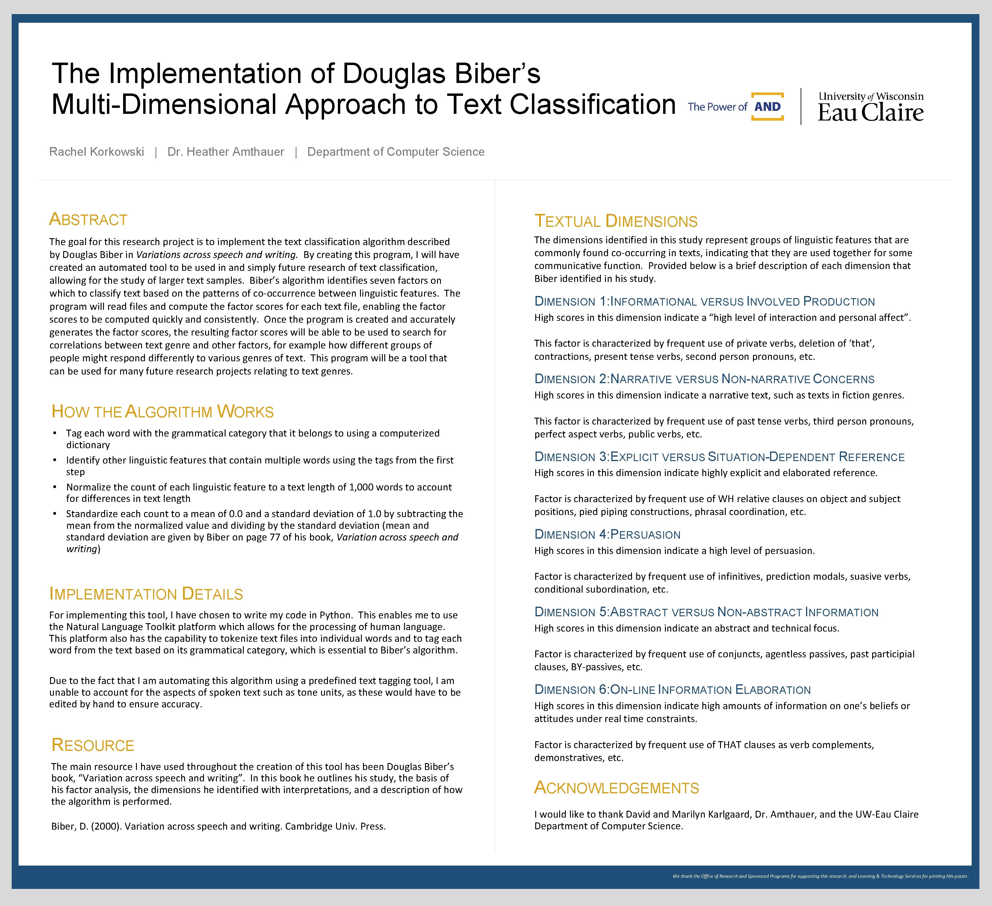 The Implementation of Douglas Bibers MultiDimensional Approach to