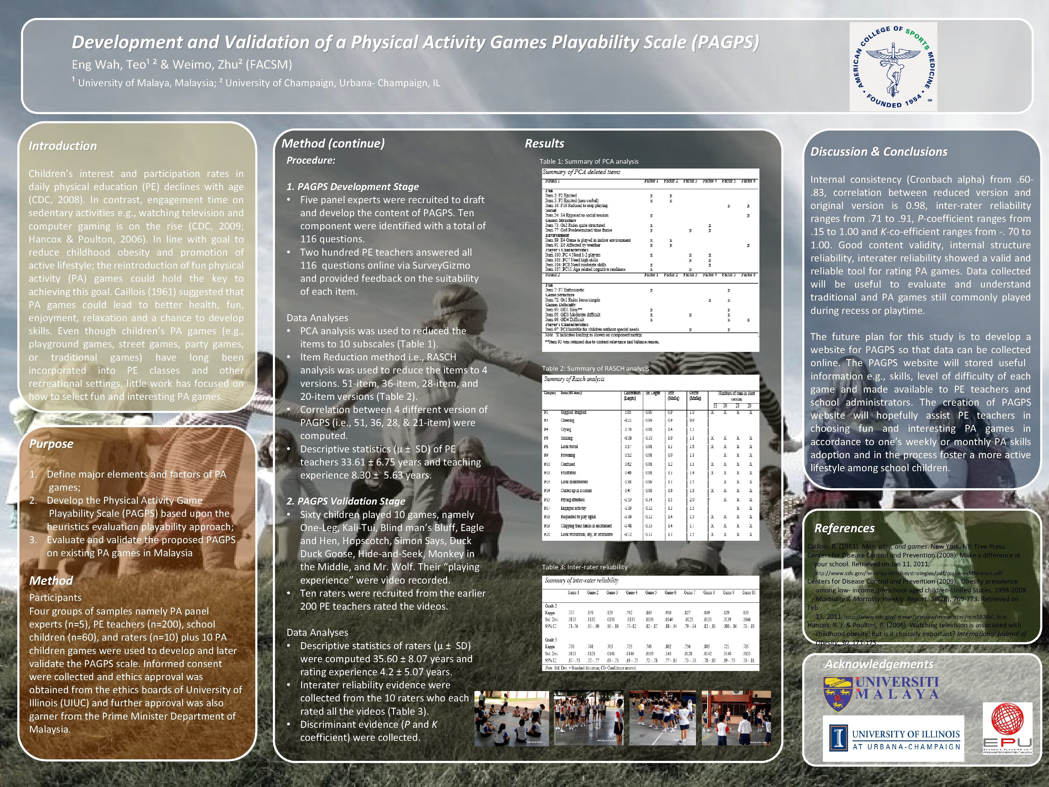 Development and Validation of a Physical Activity Games