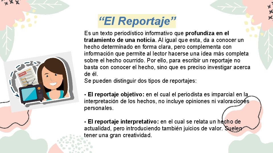 Material de apoyo lenguaje El Reportaje Programa de